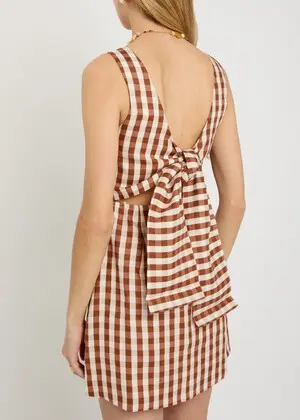 Faithfull The Brand Sofia Checked Linen Mini Dress - Light Brown