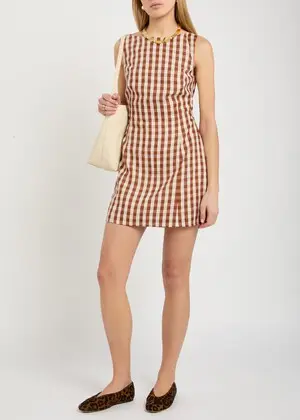 Faithfull The Brand Sofia Checked Linen Mini Dress - Light Brown