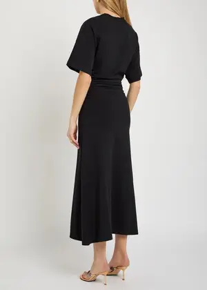 AKYN Ruched Stretch-cotton Midi Dress