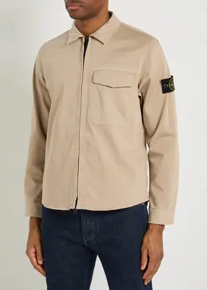 Stone Island Logo-appliquéd Stretch-cotton Overshirt - Sand