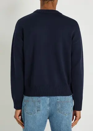AMI Paris Logo-intarsia Wool And Cotton-blend Jumper
