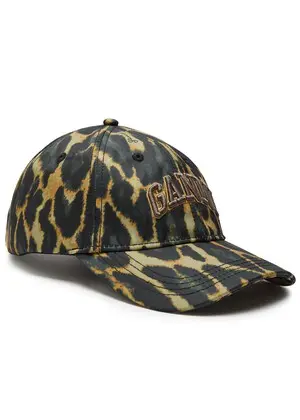 GANNI Leopard-print Nylon Cap - Black
