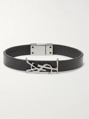 Saint Laurent Burnished Silver-tone And Leather Bracelet - Black