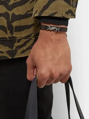 Saint Laurent Burnished Silver-tone And Leather Bracelet