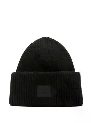 Acne Studios Ribbed Beanie With Face Patch - Black