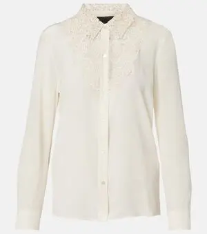 NILI LOTAN Lace-trimmed Silk Shirt - White
