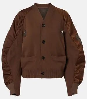 Sacai Cotton-blend And Twill Cardigan - Brown