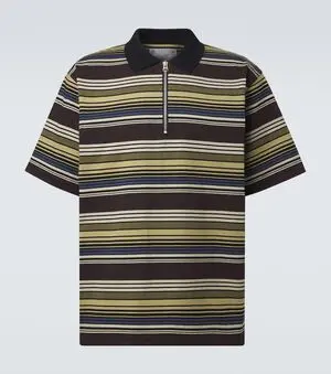 Sacai Striped Cotton Half-zip Polo Shirt - Brown