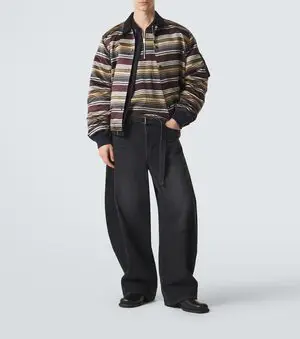 Sacai Striped Cotton Half-zip Polo Shirt - Brown