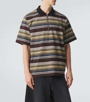 Sacai Striped Cotton Half-zip Polo Shirt - Brown