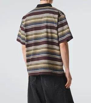 Sacai Striped Cotton Half-zip Polo Shirt - Brown