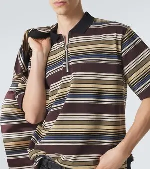 Sacai Striped Cotton Half-zip Polo Shirt - Brown