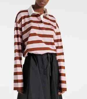 Prada Striped Cropped Cotton Jersey Polo Shirt - Pink