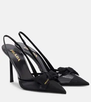 Prada 100 Leather-trimmed Mesh Slingback Pumps - Black