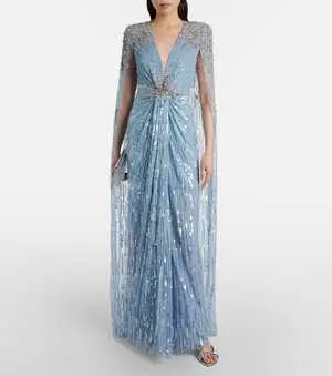 Jenny Packham Symphony Embellished Caped Gown