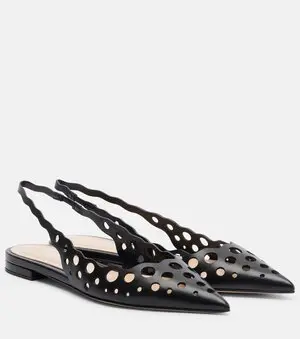 GIANVITO ROSSI Cutout Leather Slingback Flats - Black