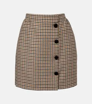 Valentino Garavani Houndstooth Virgin Wool Miniskirt - Beige