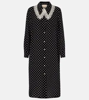Valentino Garavani Polka-dot Lace-trimmed Silk Shirt Dress - Black