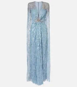 Jenny Packham Symphony Embellished Caped Gown