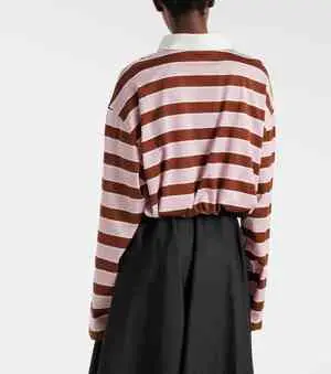 Prada Striped Cropped Cotton Jersey Polo Shirt - Pink