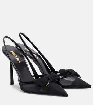 Prada Leather-trimmed Mesh Slingback Pumps
