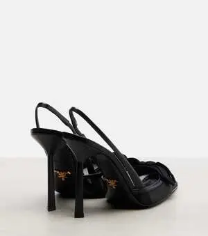 Prada Leather-trimmed Mesh Slingback Pumps