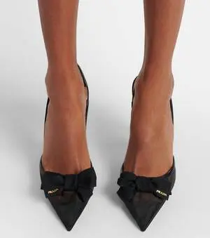 Prada Leather-trimmed Mesh Slingback Pumps