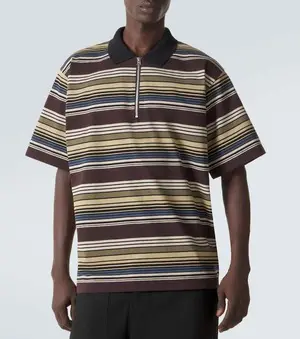 Sacai Striped Cotton Half-zip Polo Shirt