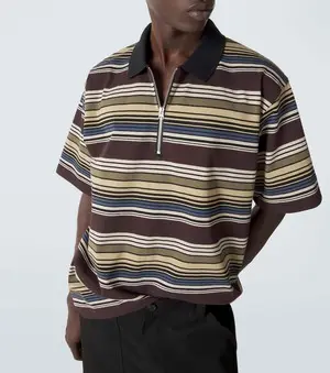 Sacai Striped Cotton Half-zip Polo Shirt