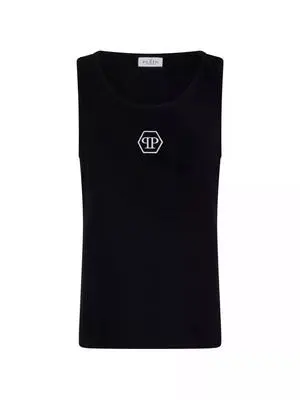 Philipp Plein Cotton Tank Top With Logo Embroidery - Black