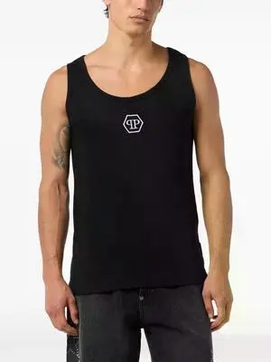 Philipp Plein Cotton Tank Top With Logo Embroidery - Black