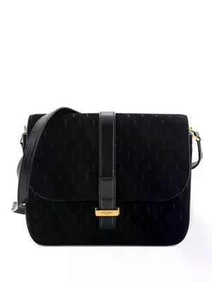 Saint Laurent Top Flap Satchel Monogram All Over Suede Small Crossbody Bag - Black