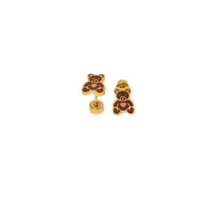 PIP POP Teddy Bear Stud Earrings - Brown