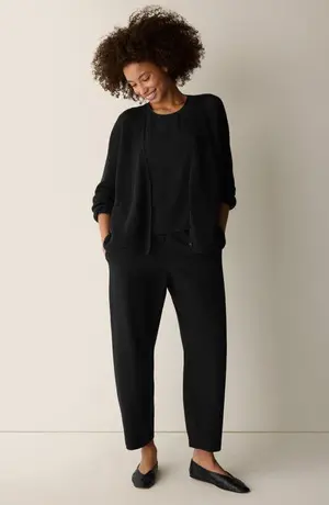 Eileen Fisher Open Stitch Organic Cotton Blend V-neck Cardigan