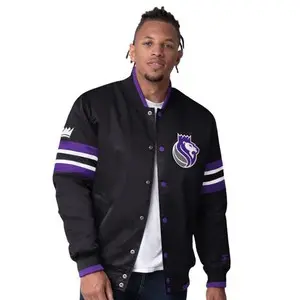 STARTER Sacramento Kings Scout Varsity Satin Full-snap Jacket By - Black