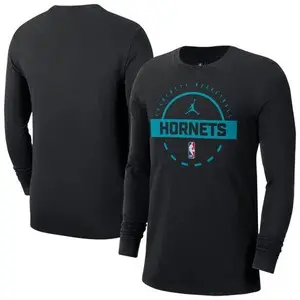 JORDAN BRAND Charlotte Hornets Authentic Long Sleeve Practice T-shirt - Black