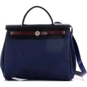 HERMES Herbag Zip Leather And Toile 31 - Bleu Nuit