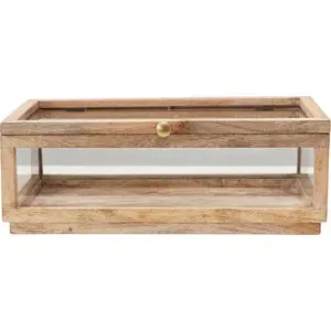STORIED HOME Mango Wood And Glass Display Box With Lid - Natural