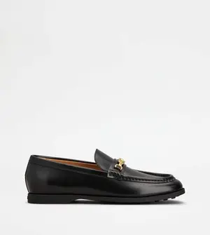 TOD'S Leather Loafers With Metal T-clamp - Black