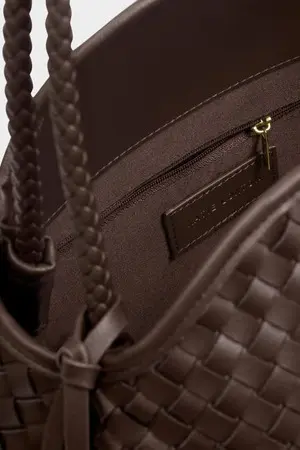KATIE LOXTON Nova Hand Woven Large Shoulder Bag - Chocolate