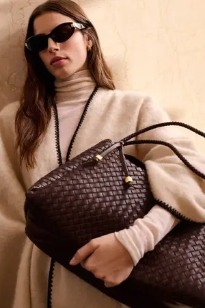 KATIE LOXTON Nova Hand Woven Large Shoulder Bag - Chocolate