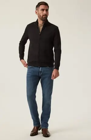 34 Heritage Pima Cotton Mock Neck Zip Jacket - Black