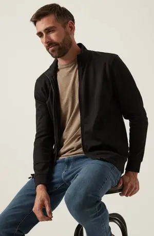 34 Heritage Pima Cotton Mock Neck Zip Jacket - Black