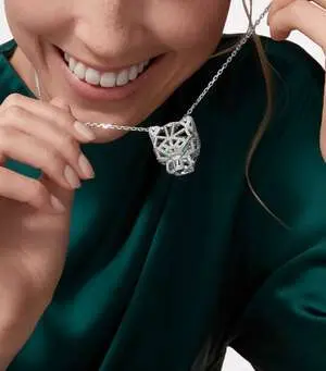 Cartier Panthère De Necklace In White Gold With Diamonds, Emeralds, And Onyx