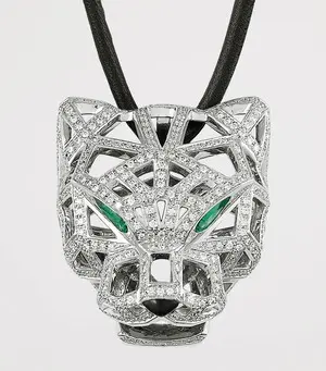 Cartier Panthère De Necklace In White Gold With Diamonds, Emeralds, And Onyx