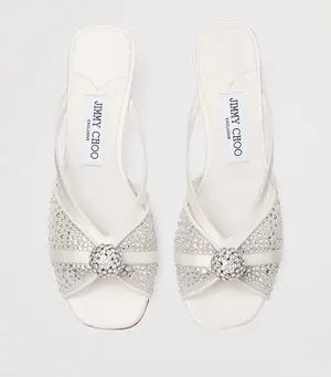 JIMMY CHOO Siva 50 Embellished Heeled Mules - Ivory