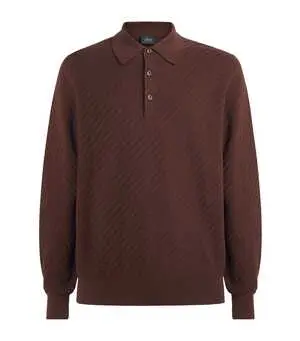 Brioni Cotton-silk-cashmere Woven Polo Shirt - Brown