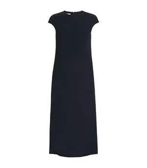 NOMADISSEM Silk Shirred Midi Dress - Navy