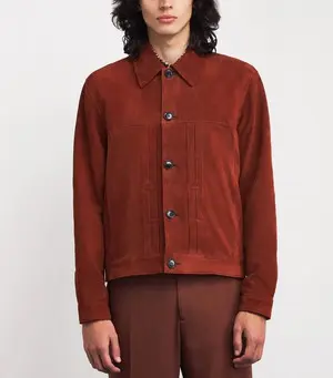 Paul Smith Suede Trucker Jacket With Pleated Detail - Red