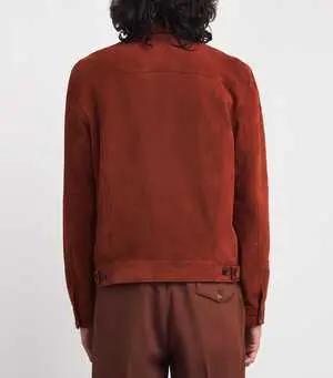Paul Smith Suede Trucker Jacket With Pleated Detail - Red
